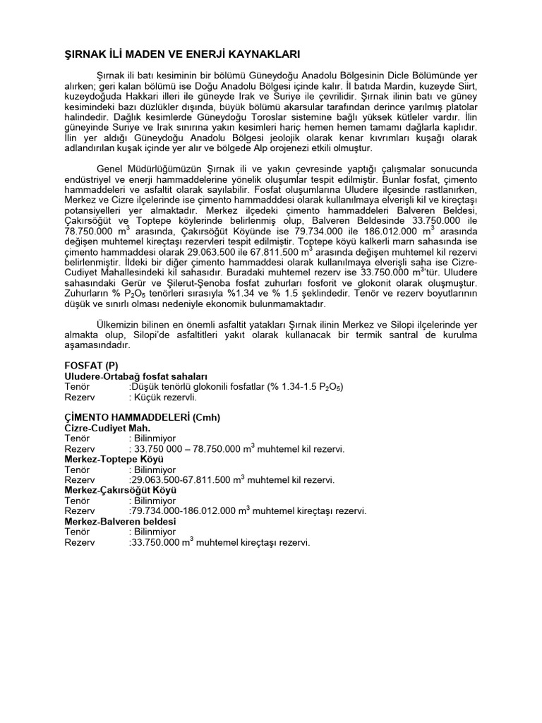 Sirnak Madenler | PDF