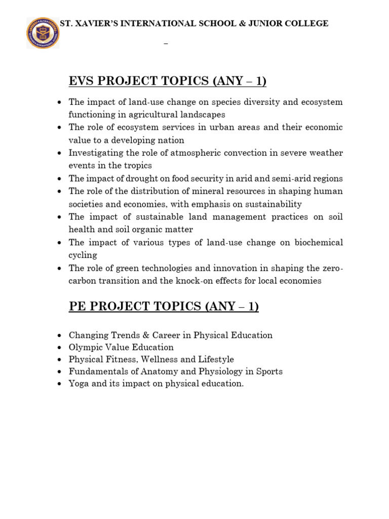 Grade XII EVS & PE Exam Topics 2024 | PDF