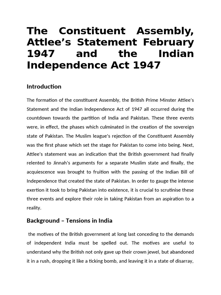 The Constituent Assembly, Attlee's Statement February 1947 and The ...