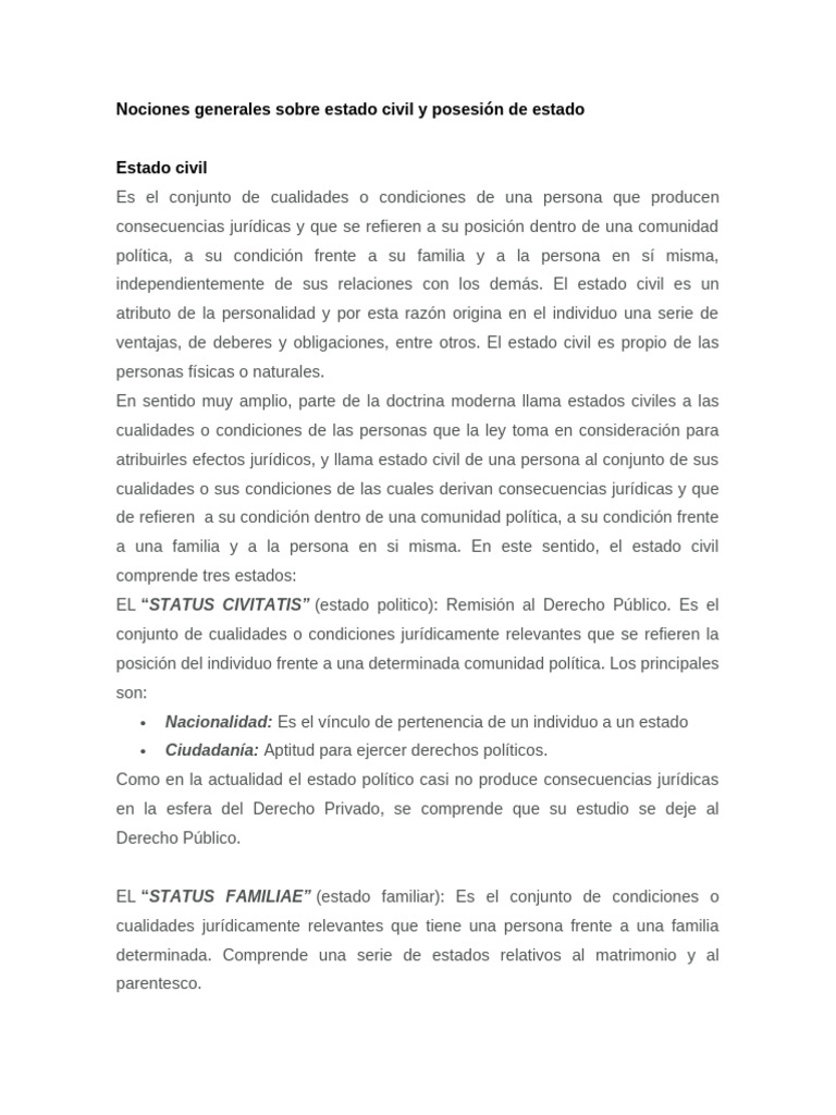Estado Civil y Posesión de Estado: Conceptos Clave | PDF | Parentesco ...