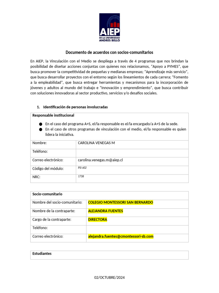 Acuerdos de Vinculación AIEP y Socios | PDF