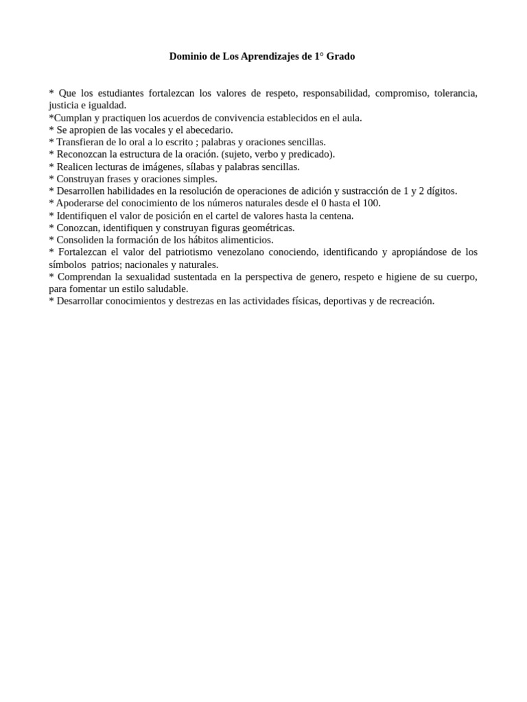 Perfil Del Egresado de 1 Grado | PDF