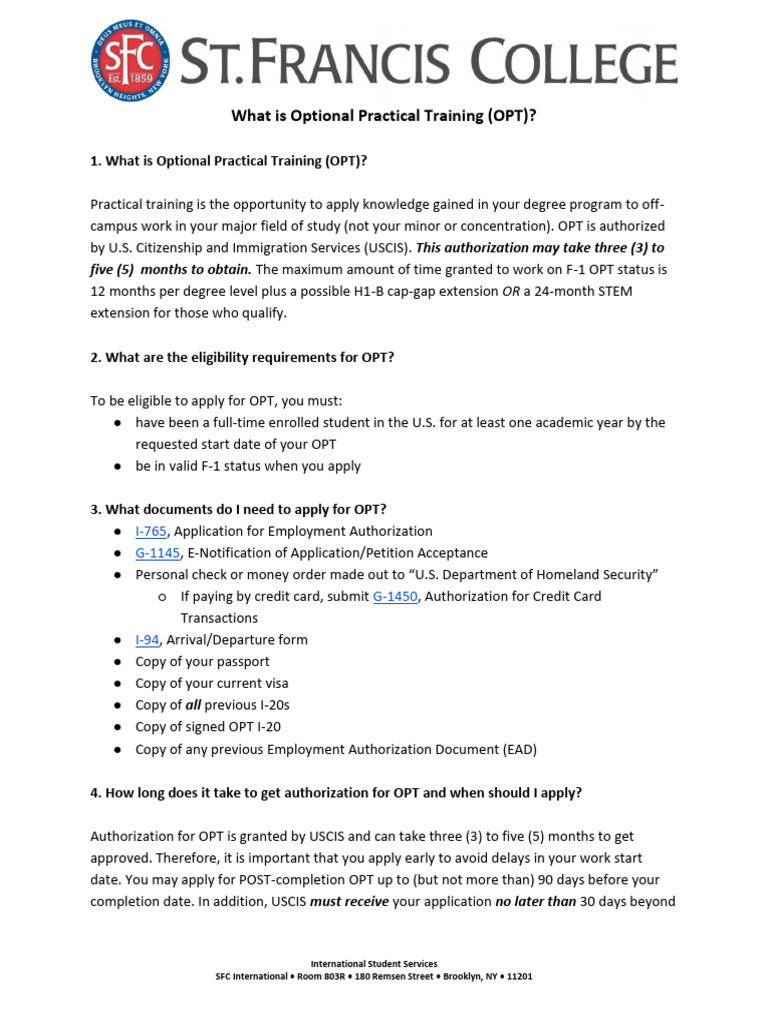 Understanding Optional Practical Training (OPT) | PDF | Travel Visa | H ...