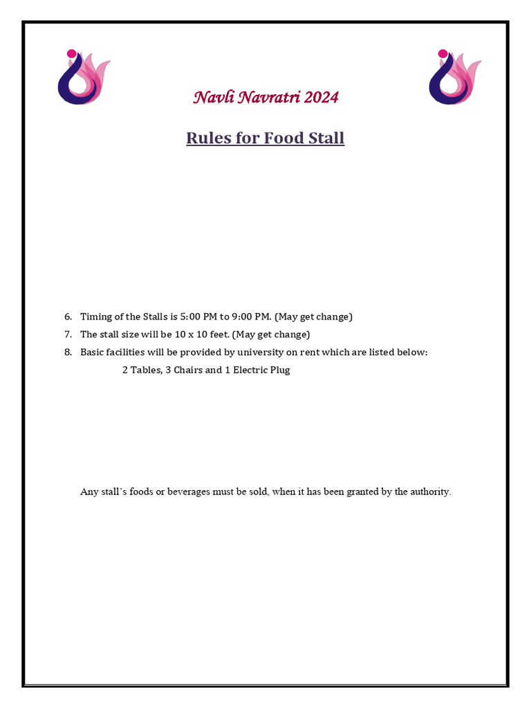 Food Stalls Rules - NN 2024 | PDF