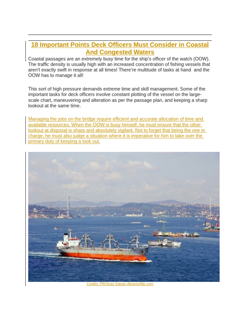 18 Important Points Deck Officers Must Consider in Coastal, Congested ...