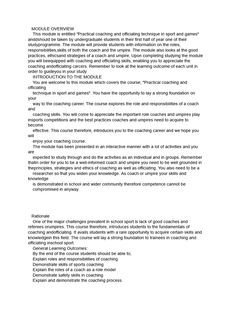 Coaching and Officiating Techniques Module | PDF | Communication | Sports