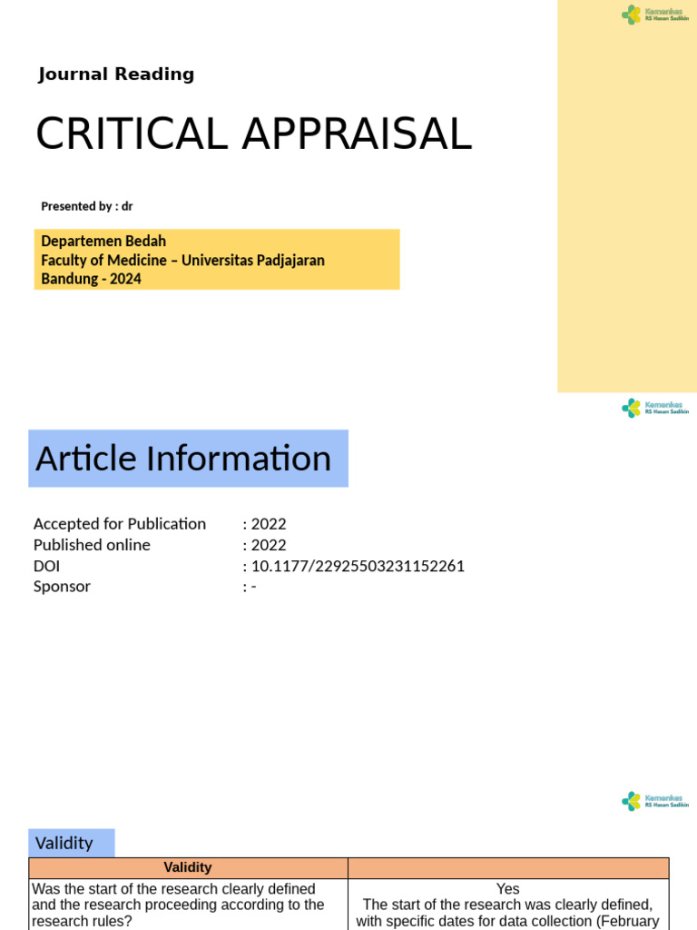 Critical Appraisal Journal Reading Multimodal Treatment in Immediate ...