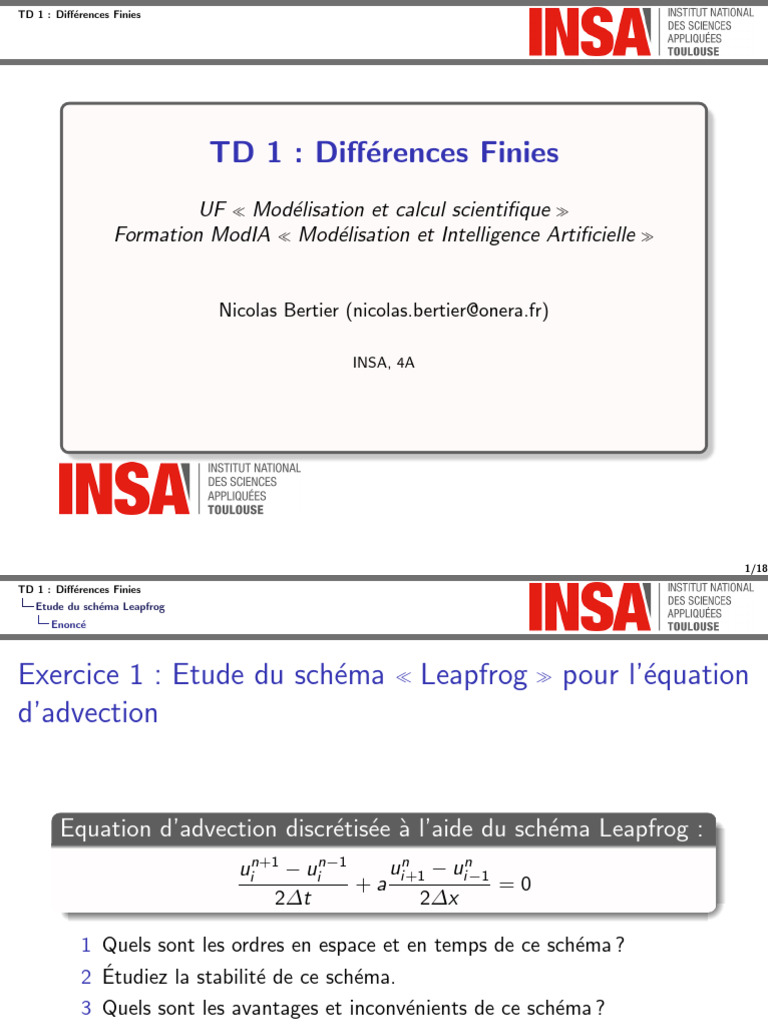 TD1 Différences Finies Corrigé | PDF | Équation du second degré | Algèbre