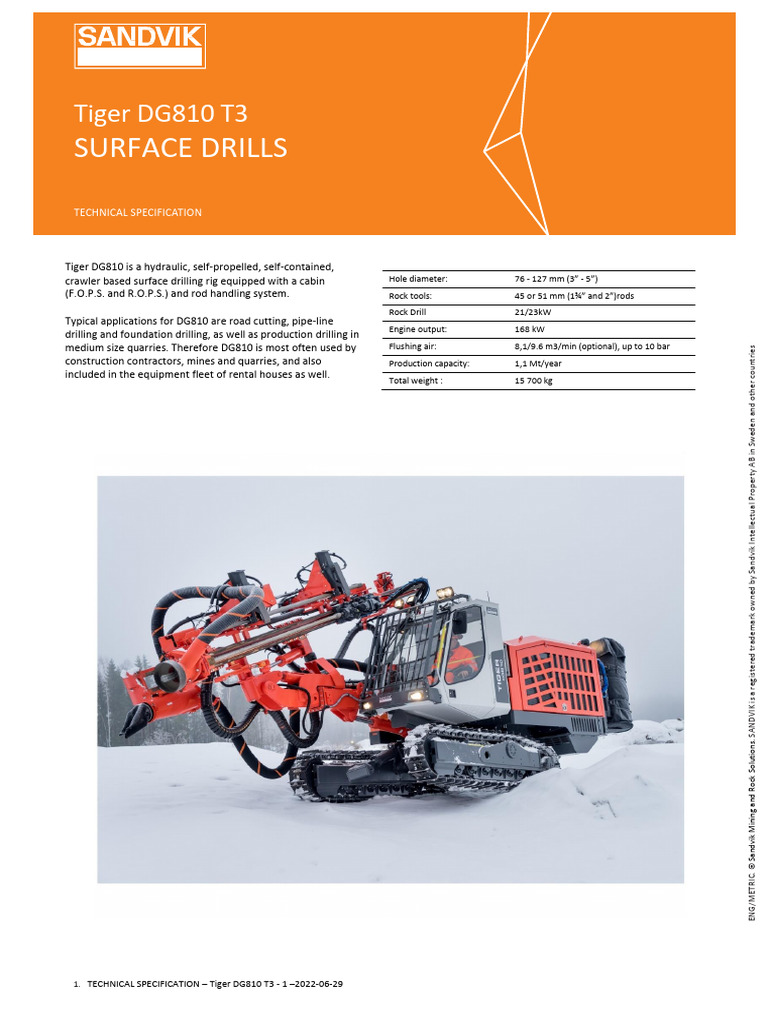 dg810 t3 Specification Sheet English | PDF | Drilling | Drill