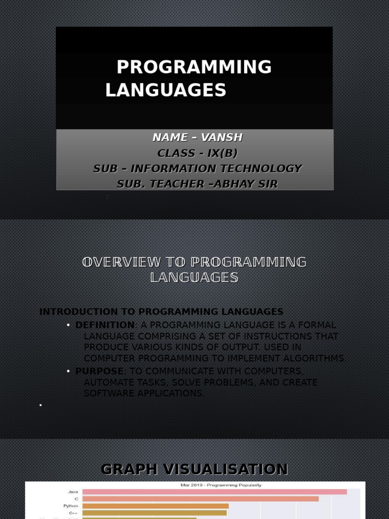 Vansh Verma - IX (B) PPT. Programming Languages | PDF | Computer Programming | Python ...