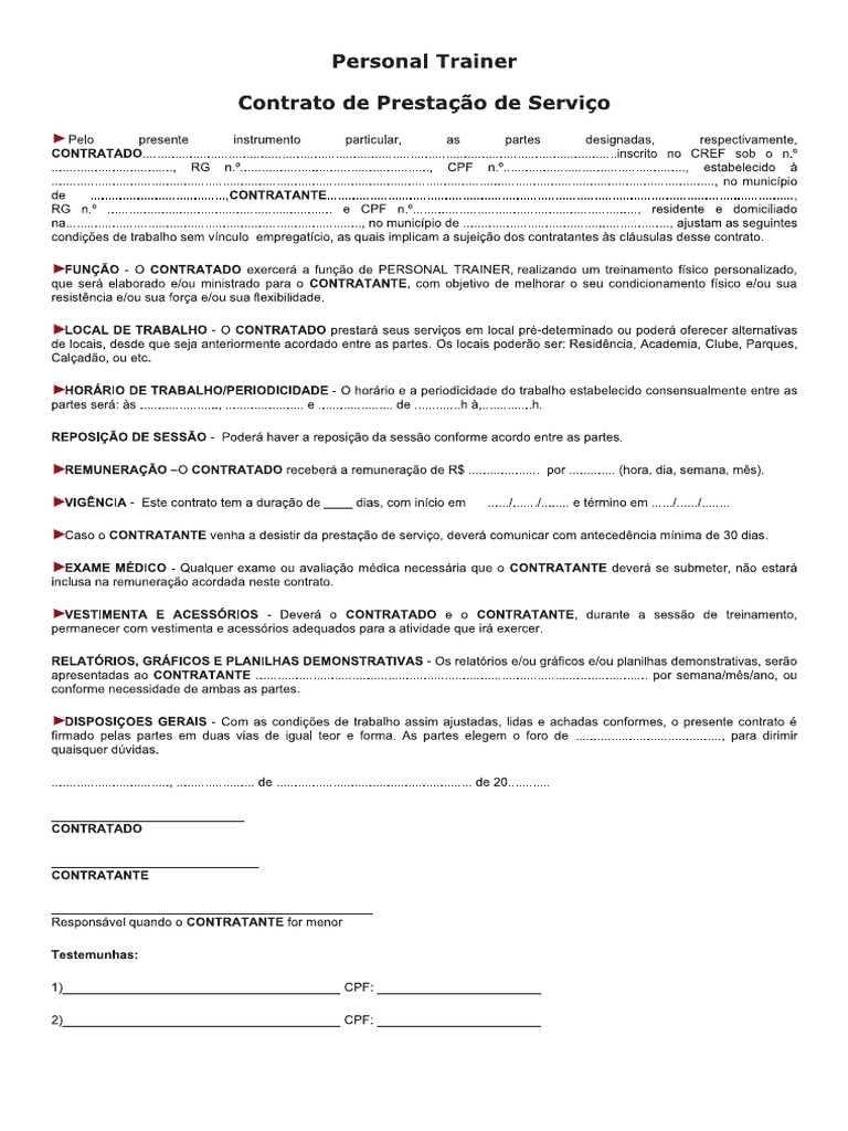 Modelo Contrato Personal Trainer | PDF
