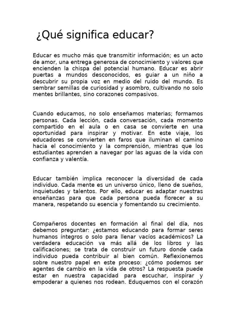 Que Es Educar | PDF | Crecimiento personal y profesional | Salud y bienestar