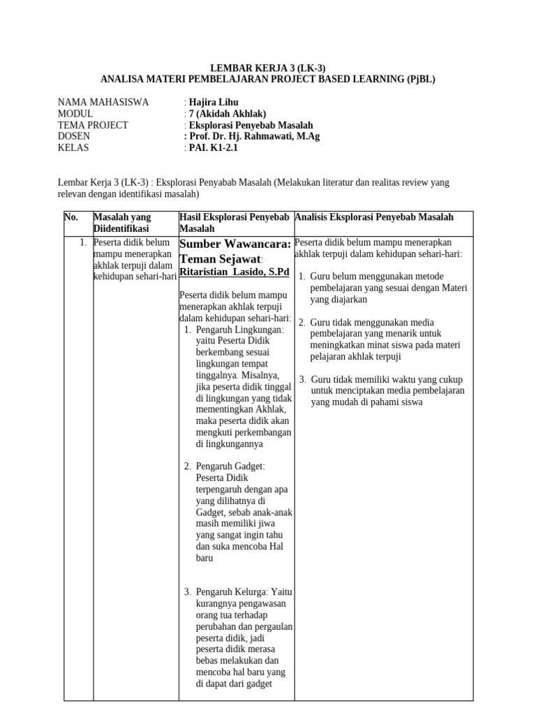 PJBL LK-3 Eksplorasi Penyebab Masalah | PDF