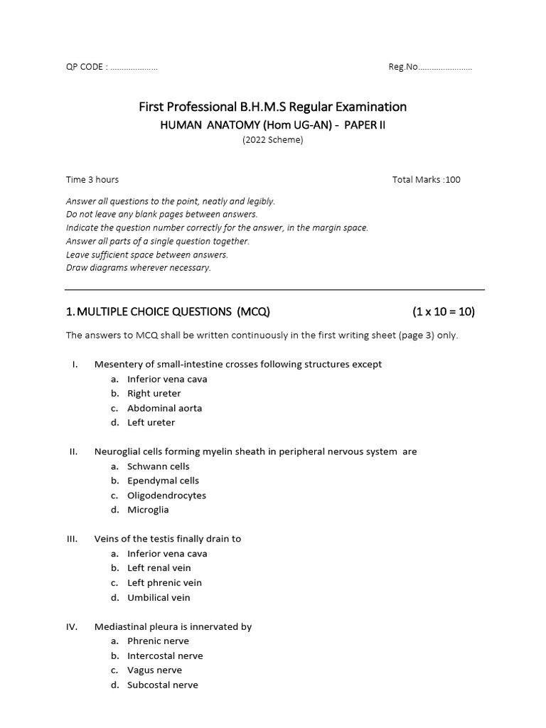 Anatomy Bhms Question Paper | PDF | Vein | Knee