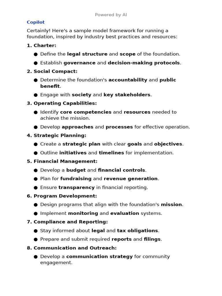 Model Framework For Running A Foundation | PDF | Strategic Planning ...
