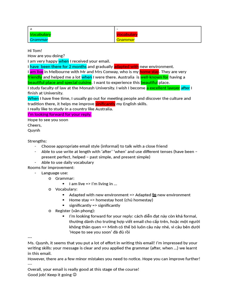 Email Feedback - Nhu Quynh | PDF