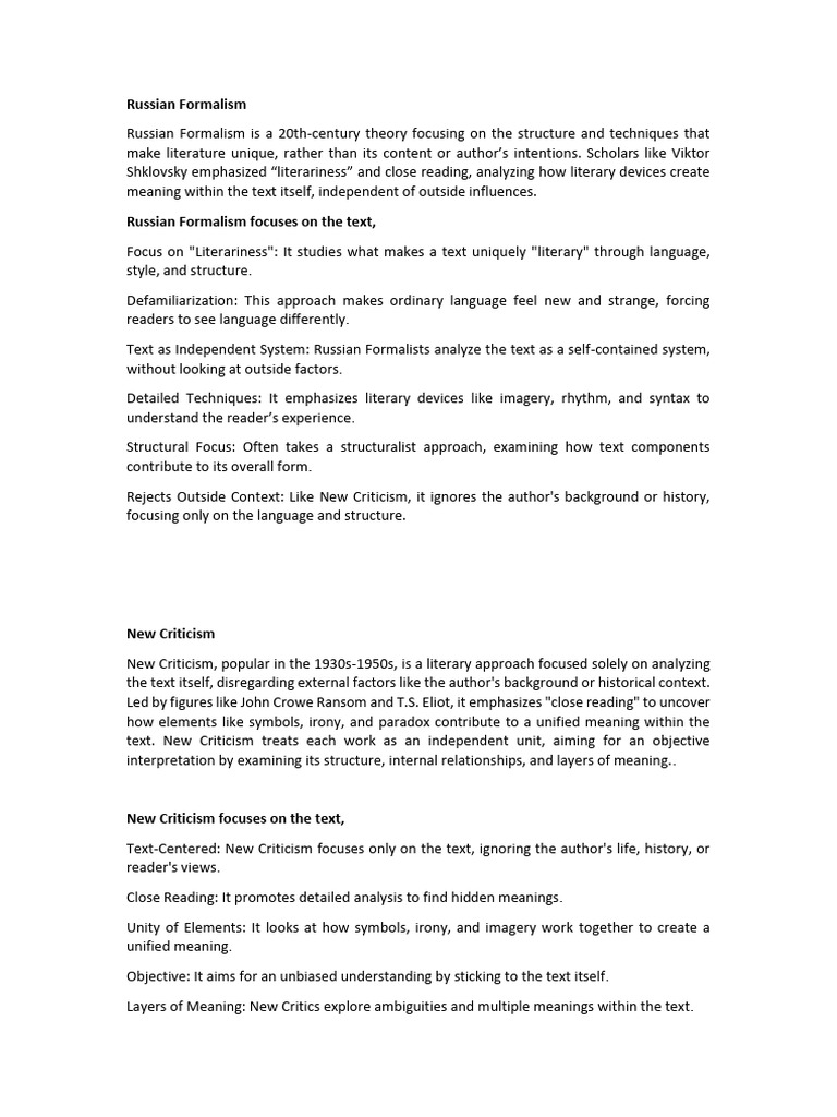Russian Formalism and New Criticism | PDF | Liberal Arts Education ...
