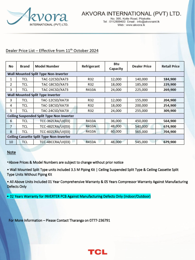 Dealer Price List 11.10.2024 | PDF