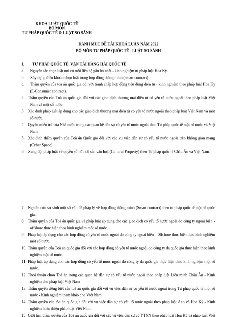 Danh Mục Đề Tài KL TPQT 2022 | PDF