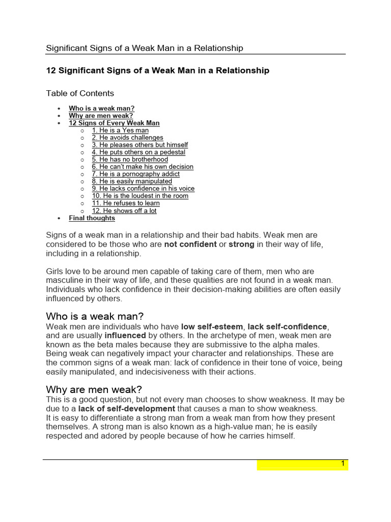 Sign of Weak Man | PDF | Self Esteem | Social Psychology