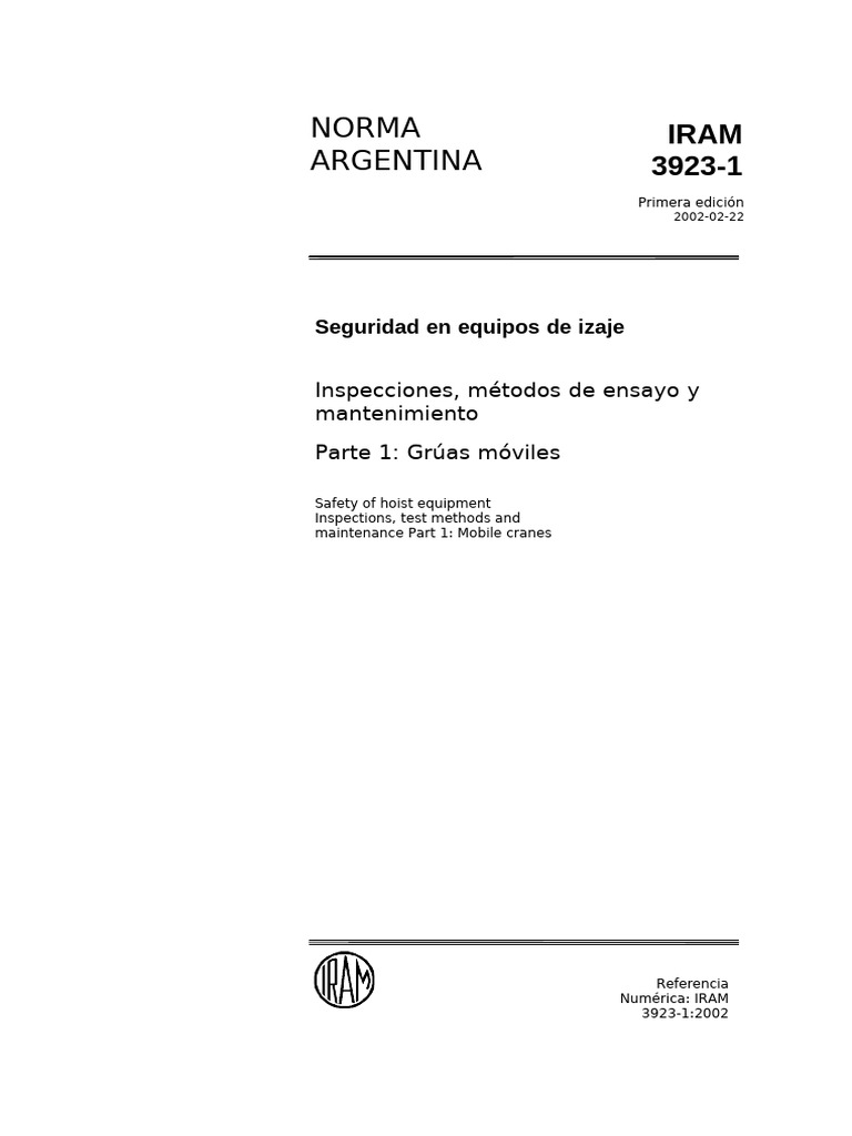 Certificación IRAM 3923-1: Grúas Móviles | PDF | Neumático
