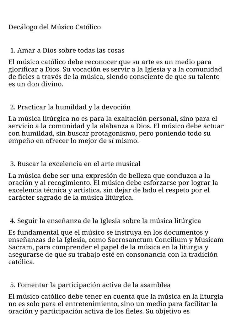 Decálogo para Músicos Católicos | PDF | Liturgia | Iglesia Católica