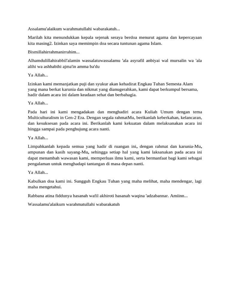 Doa Kuliah Umum | PDF | Kajian Bahasa Asing | Agama & Spiritualitas