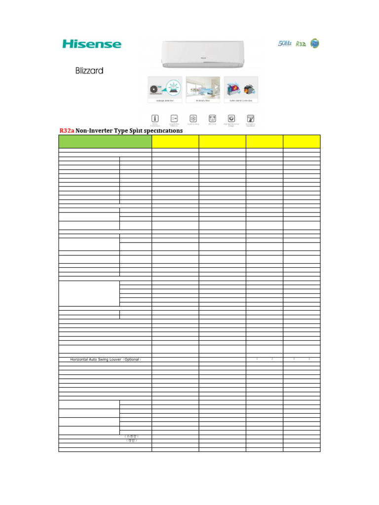 Hisense Non Inverter Wall Mounted Specification Sheets 12-08-2022 | PDF | Air Conditioning ...