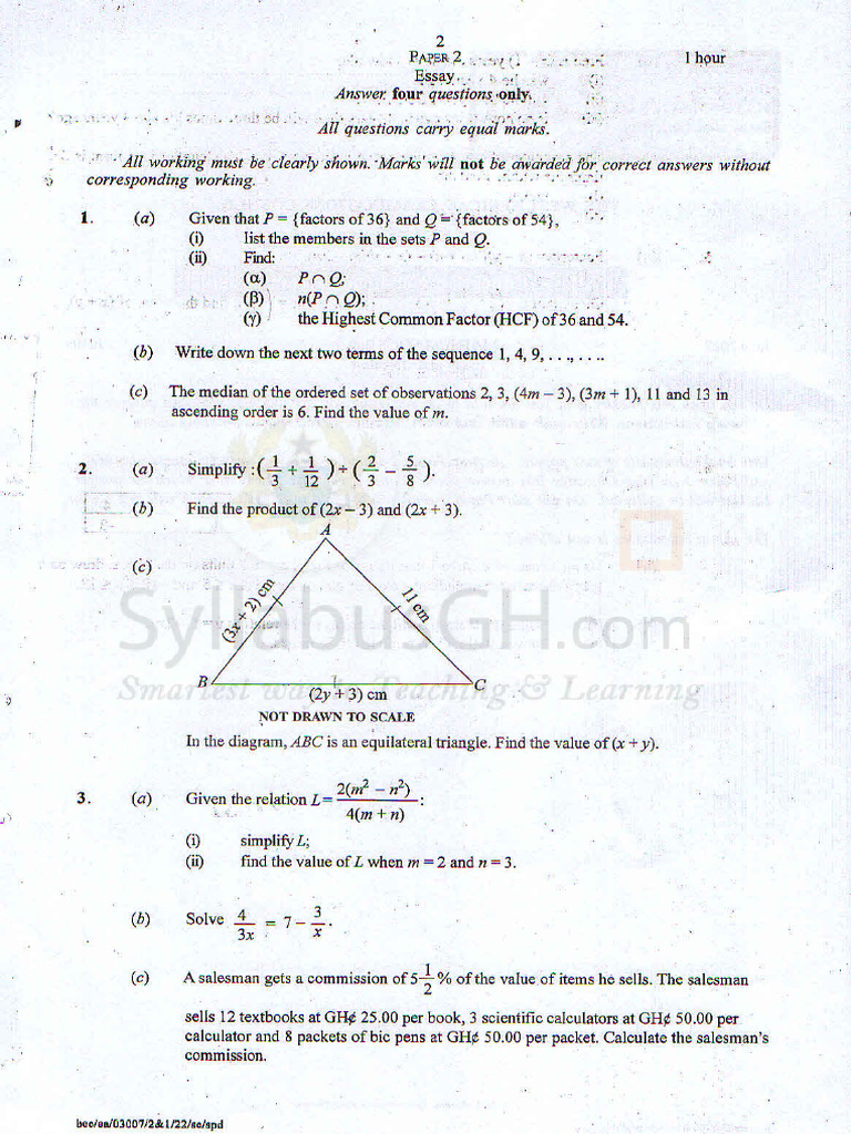 2022 Bece Mathematics Paper 2 | PDF