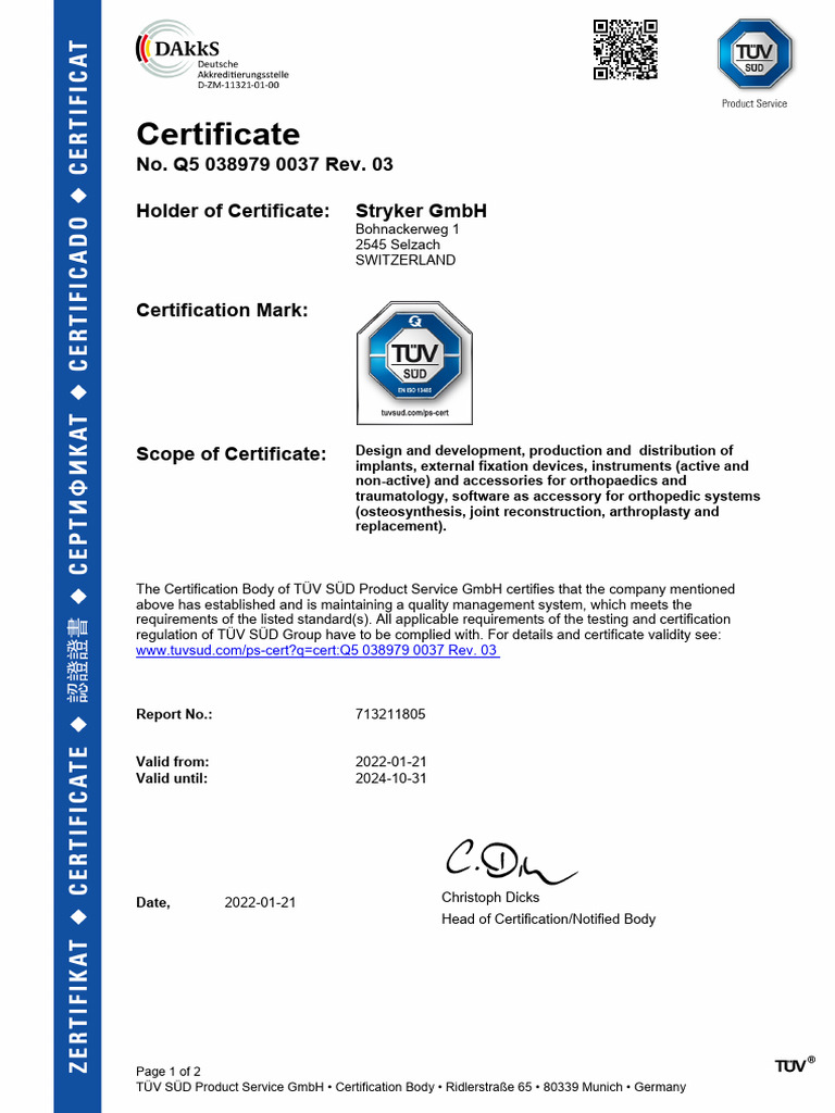 Selzach - ISO Q5 0389790037 Rev03 | PDF | Orthopedic Surgery | Certification