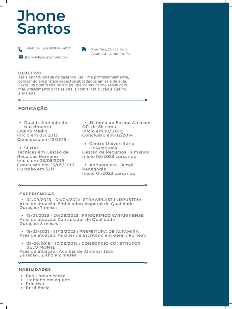 Currículo Profissional de Jhone Santos | PDF