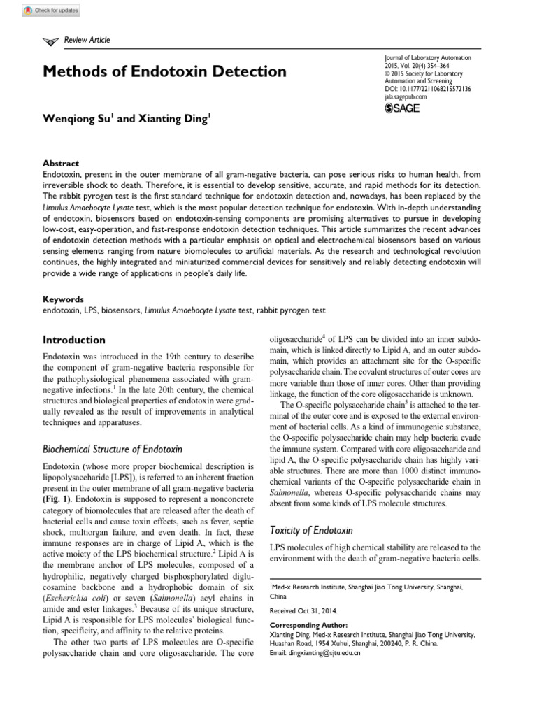 Methods of Endotoxin Detection | PDF | Lipopolysaccharide | Biosensor