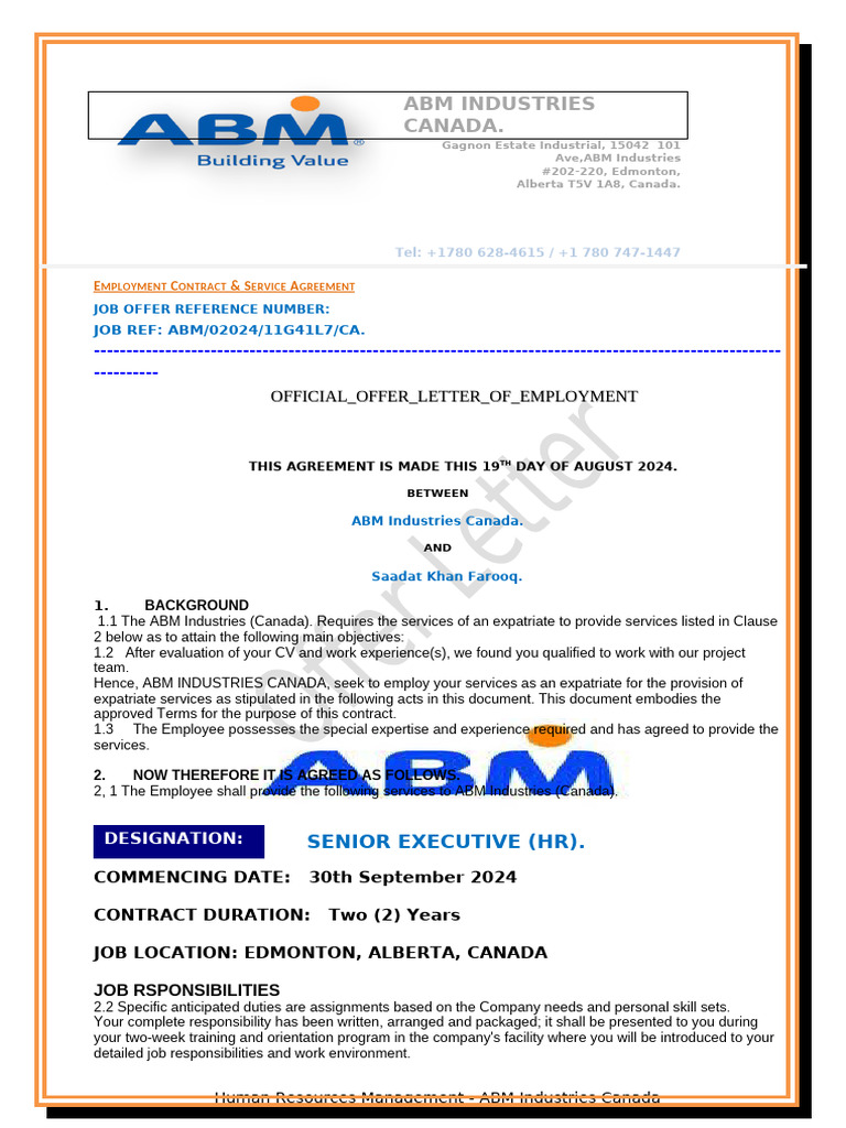 ABM Industries Employment Contract Details | PDF | Breach Of Contract ...