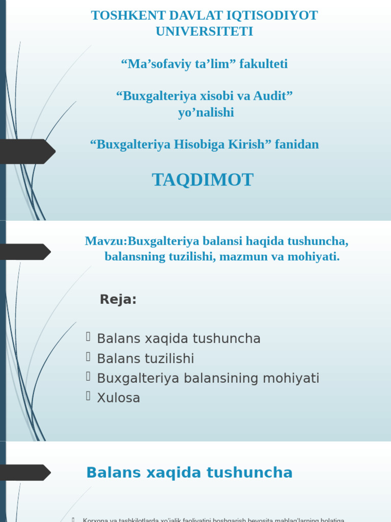 Buxgalteriya Balansi Tushunchasa | PDF