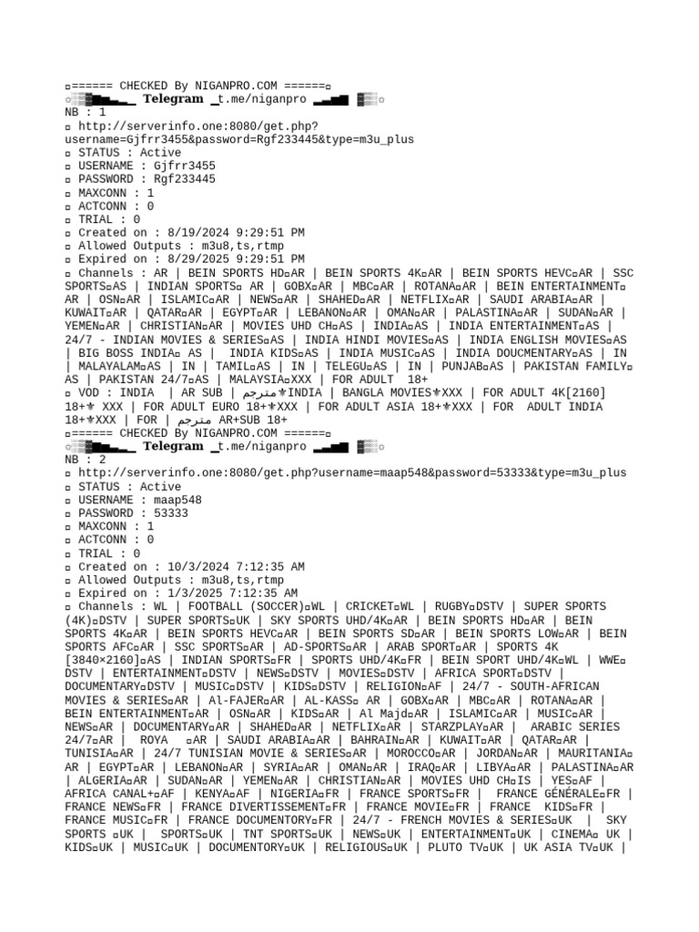 X179 M3U LINKS XTREAM CODE Serverinfo Tested 16-11 | PDF | Arabian ...