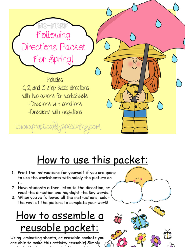 Spring No Prep Following Directions Packet | PDF | Butterfly | Flowers