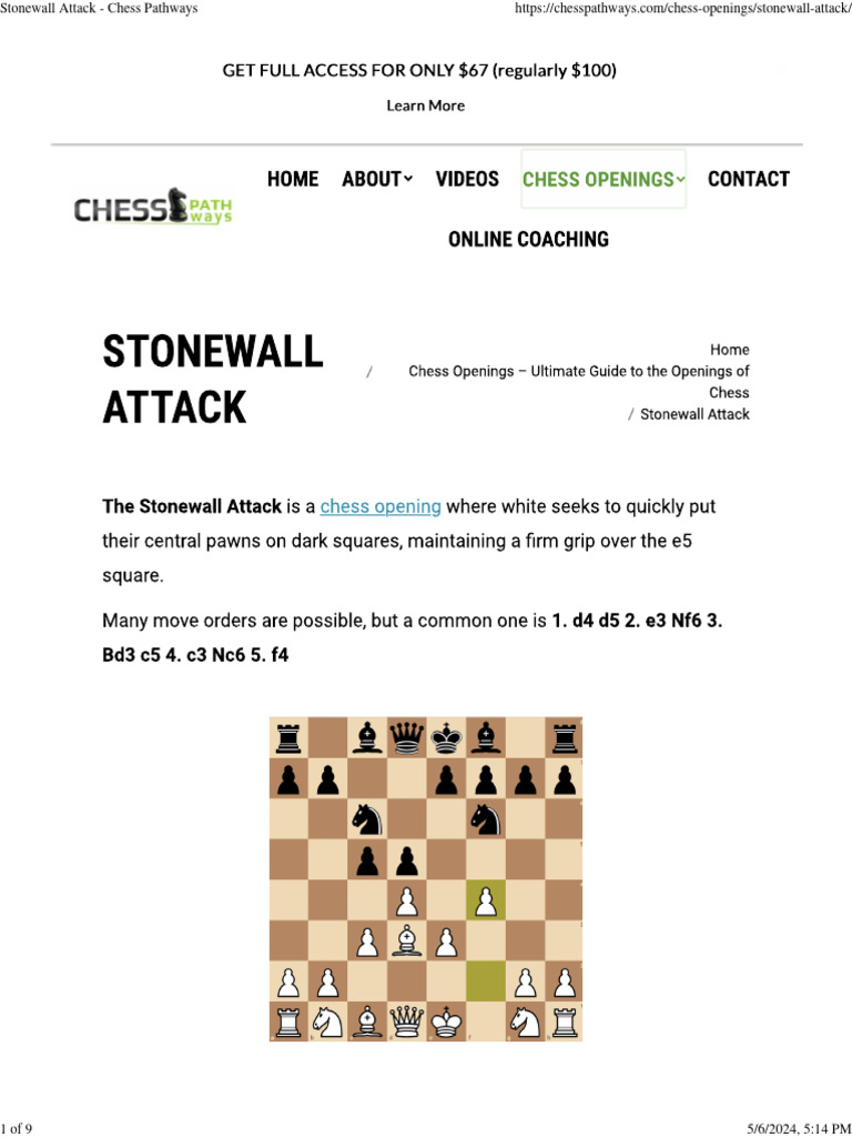 Stonewall Attack in Chess Explained | PDF