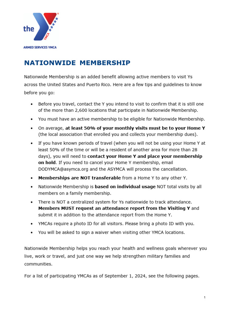 Nationwide YMCA Membership Guidelines | PDF | Michigan | Iowa