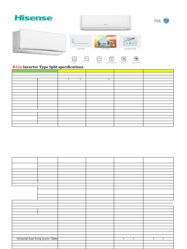 Hisense Inverter Specification Sheet 12-08-2022 | PDF | Air ...