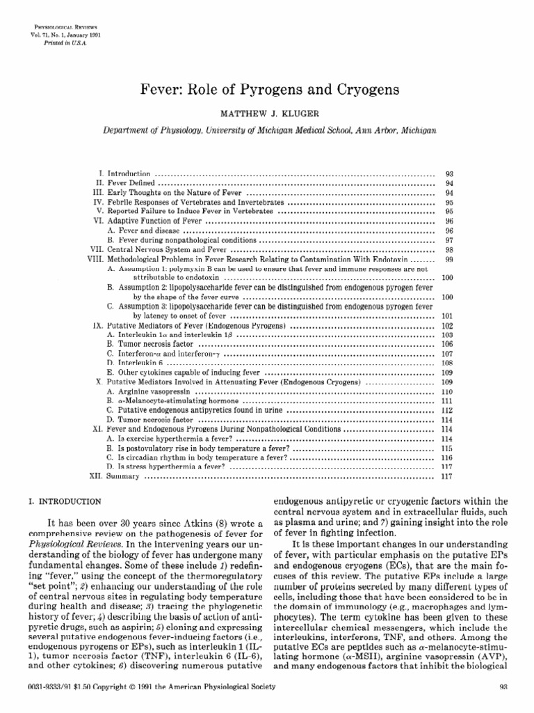 Fever Role of Pyrogens and Cryogens | PDF | Fever | Immune System