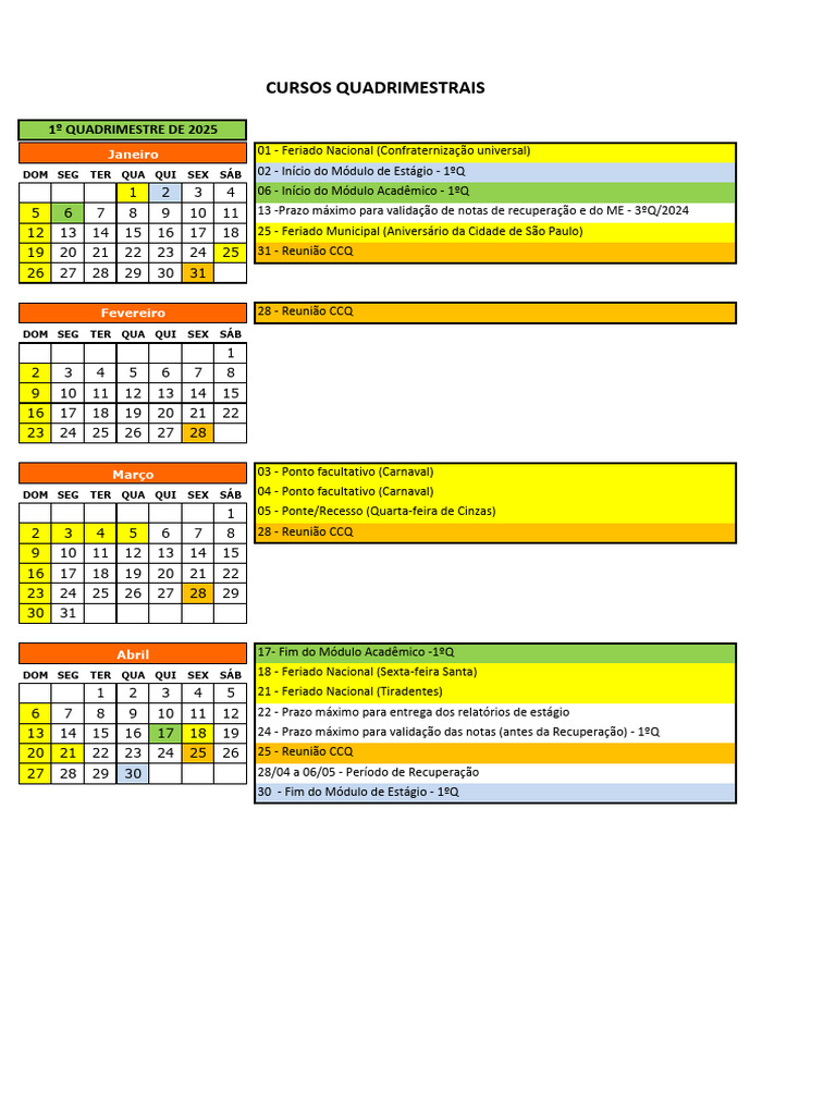 Calendário CCQ 2025 - Esboço | PDF