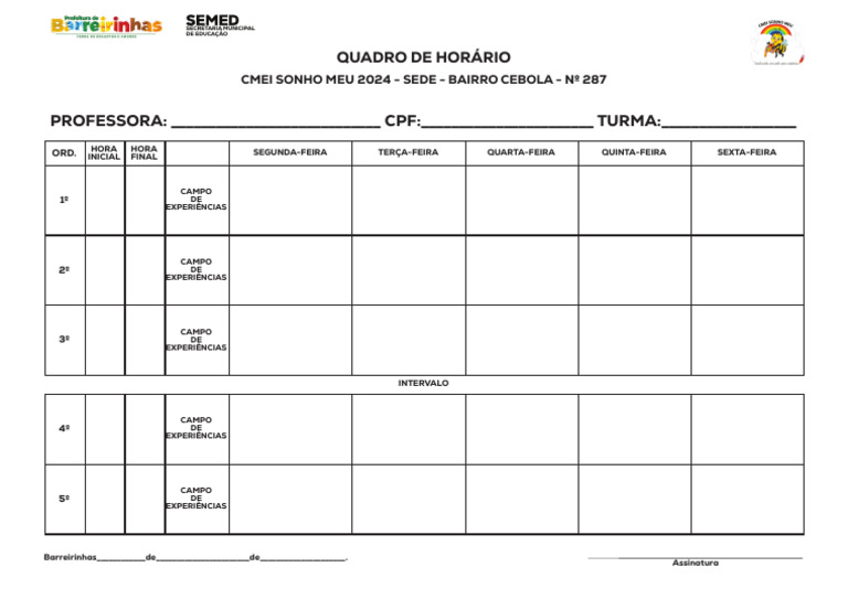 Quadro de Horário | PDF
