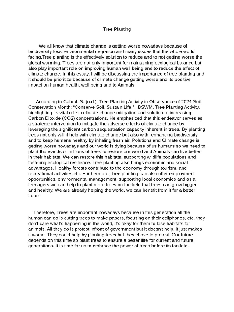 Tree Plantation Persuasive Essay | PDF | Climate Change | Climate ...