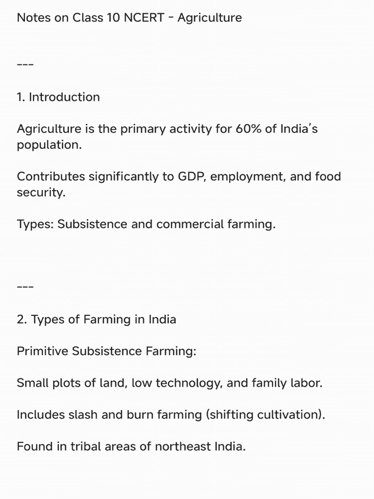 Class 10th Ncert Geography CH Agriculture | PDF
