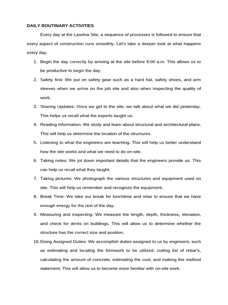 Daily Routinary Activities | PDF | Career & Growth | Art