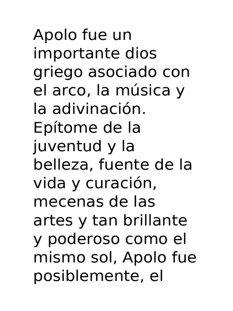 Apolo Fue Un Importante Dios Griego Asociado Con El Arco | PDF