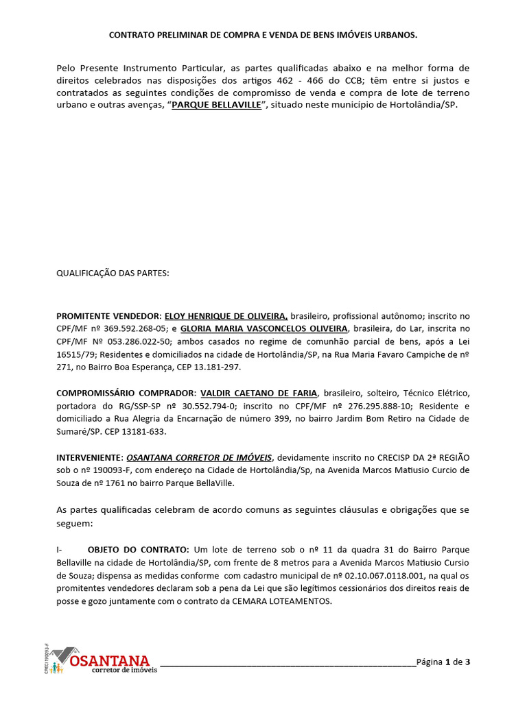 Contrato Preliminar Assinado Assinado | PDF | Business