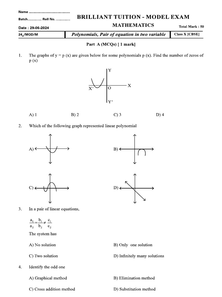 Descriptive Exam Questions (Maths) 29-06-2024 | PDF