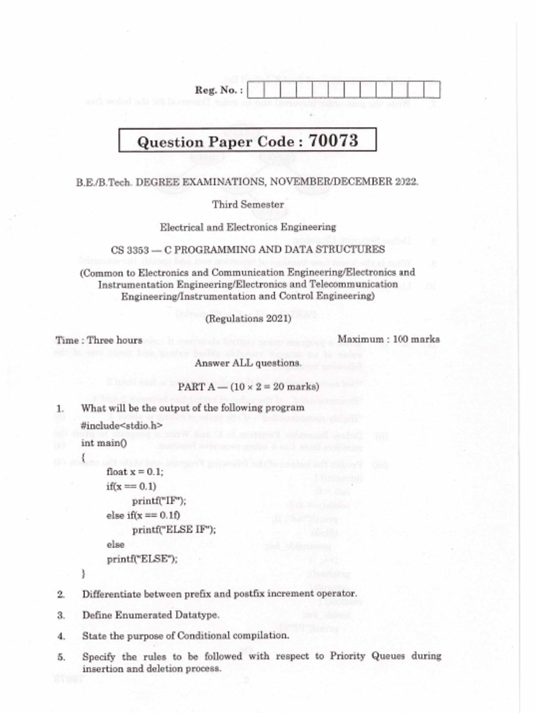 C Programming and Data Structures - CS3353 2021 Regulation - Semester ...