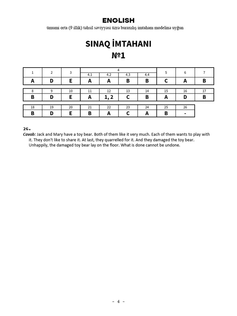 English Bura 9 Cavab Sinaq 1 | PDF